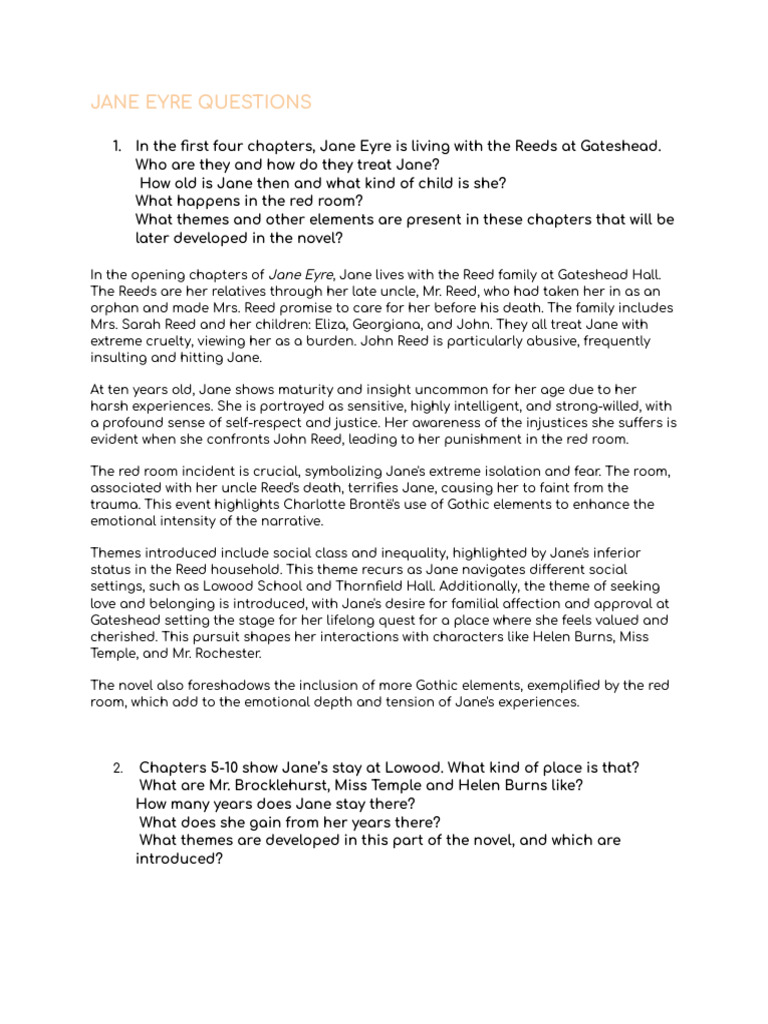 Jane Eyre Questions | Download Free PDF | Jane Eyre | Social Psychology