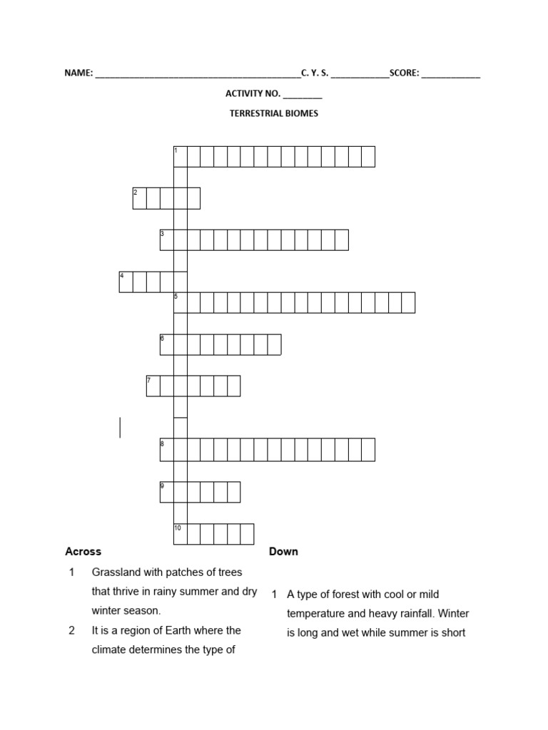 Terrestrial Biomes Crossword Puzzle | PDF