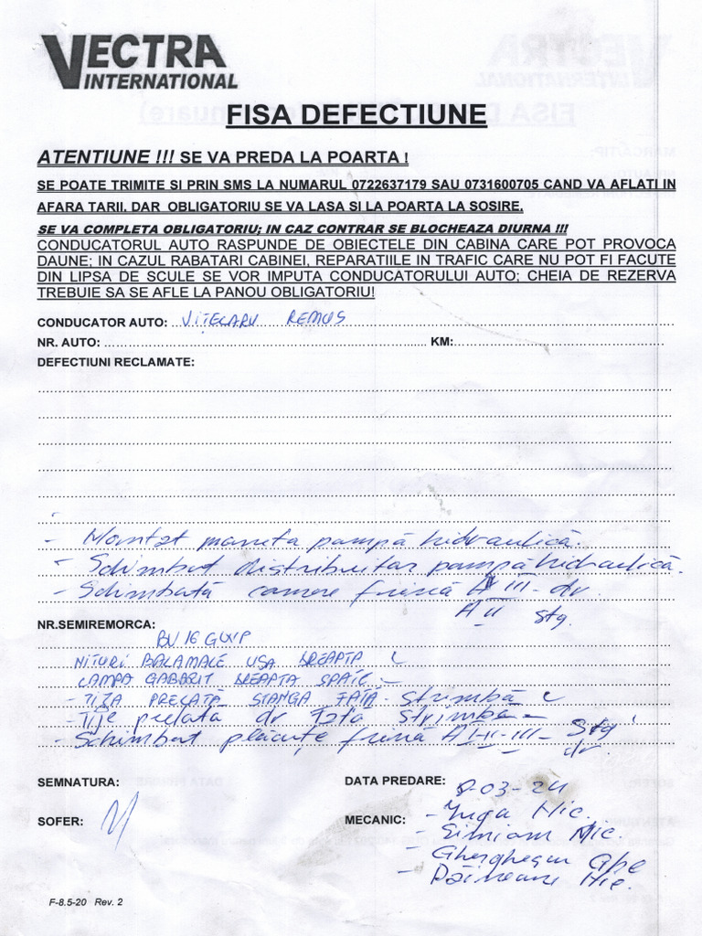 Fisa de Reparatie-Interventie BV-16-GWP Din 11.03.2024 Pag. 2 | PDF