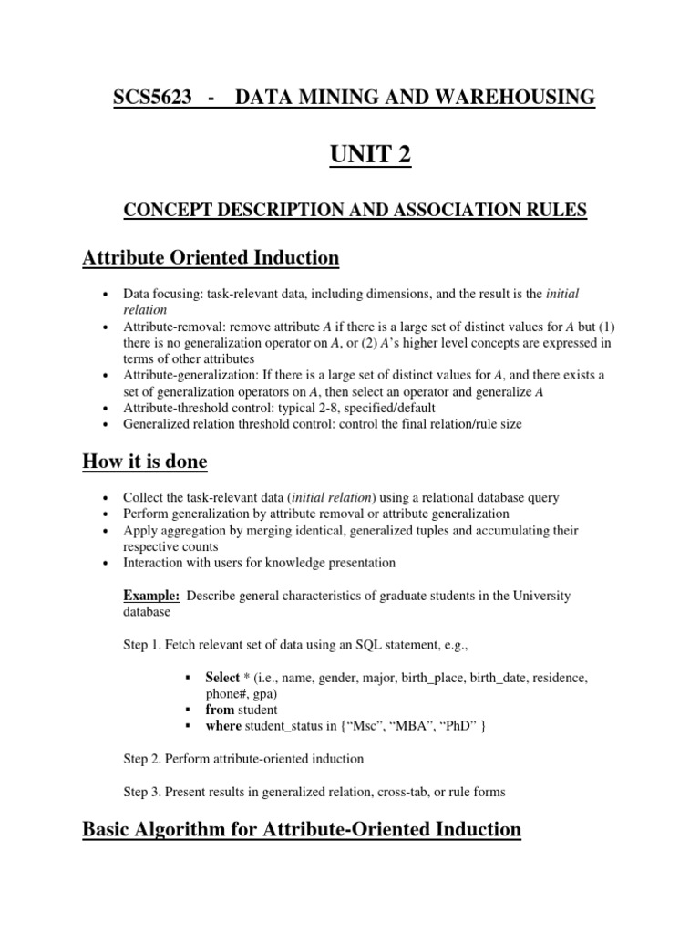 Unit 2: Scs5623 - Data Mining and Warehousing | PDF | Computing | Applied Mathematics