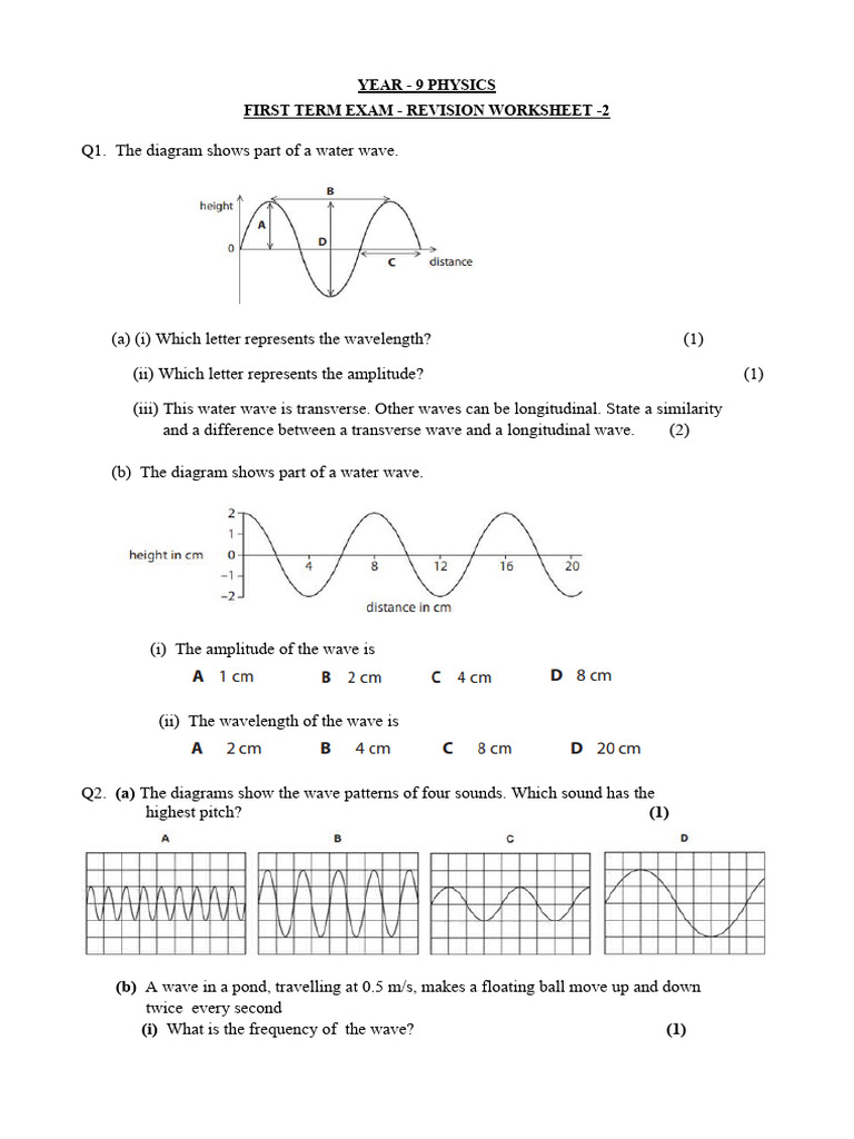 First Term Revision WS-2 (22-23) | PDF | Waves | Sound