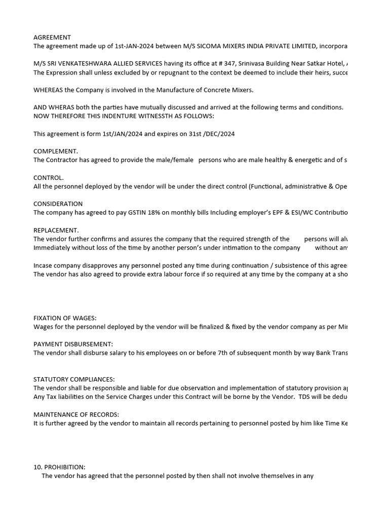 Agreement | PDF | Employment | Liability Insurance