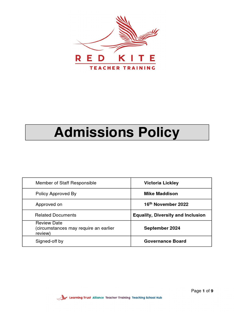 Admissions Policy | PDF | Academic Degree | Gce Advanced Level (United ...