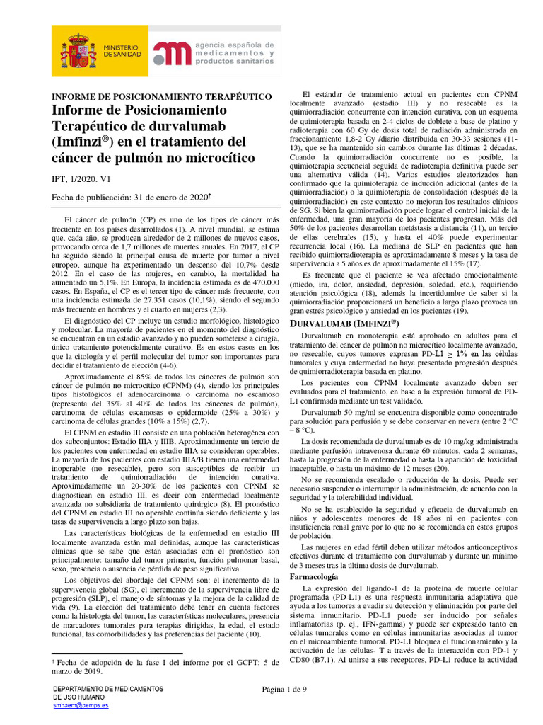 IPT 1 2020 Durvalumab Imfinzi | PDF | Cáncer | Cáncer de pulmón