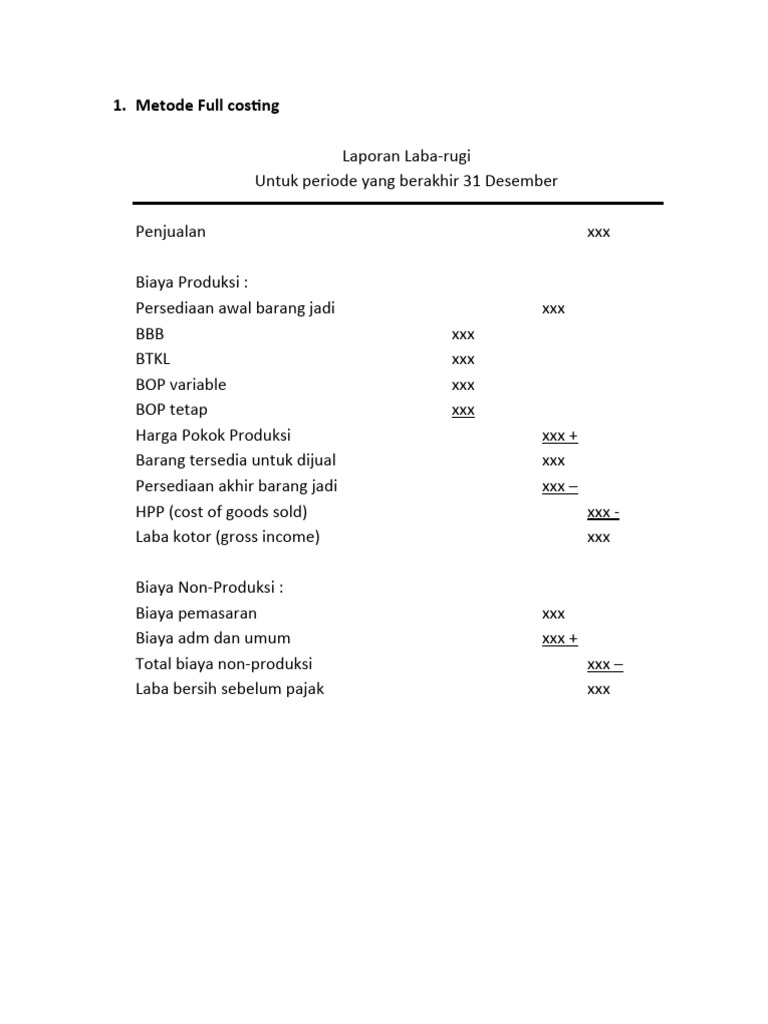 Metode Full Costing Dan Variable Costing | PDF | Pengelolaan Keuangan & Uang