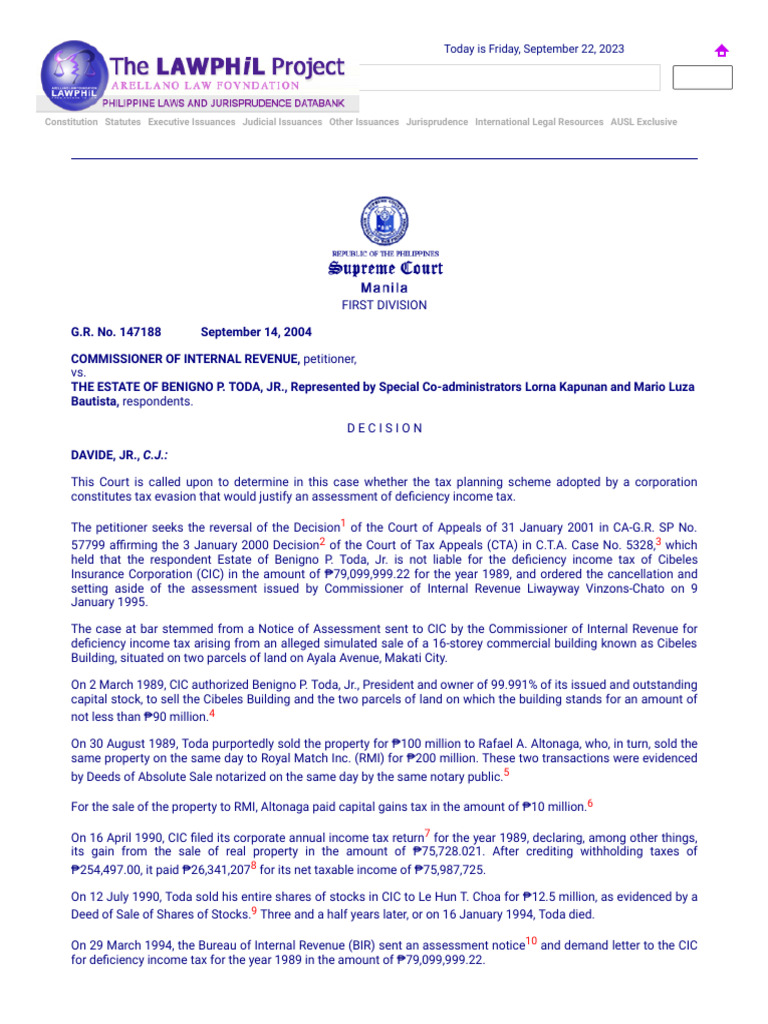 CIR vs. Toda | PDF | Taxes | Tax Noncompliance