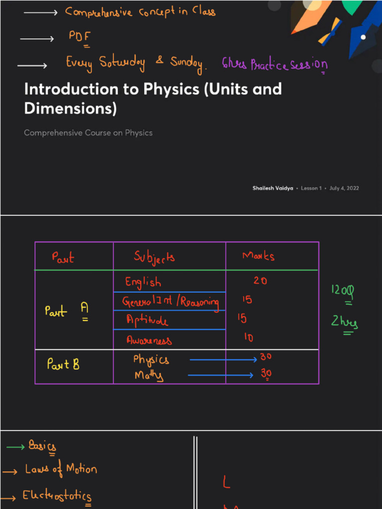 Introduction To Physics Units and Dimensions With Anno | PDF