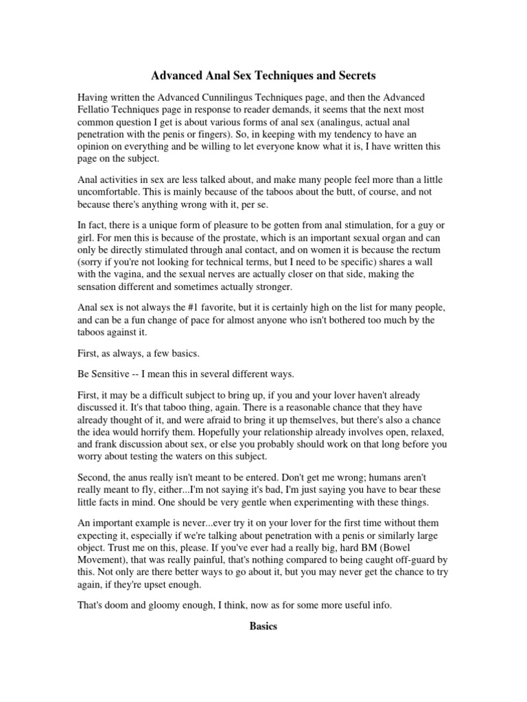 Advanced Anal Sex Techniques And Secrets Pdf Anal Sex Orgasm
