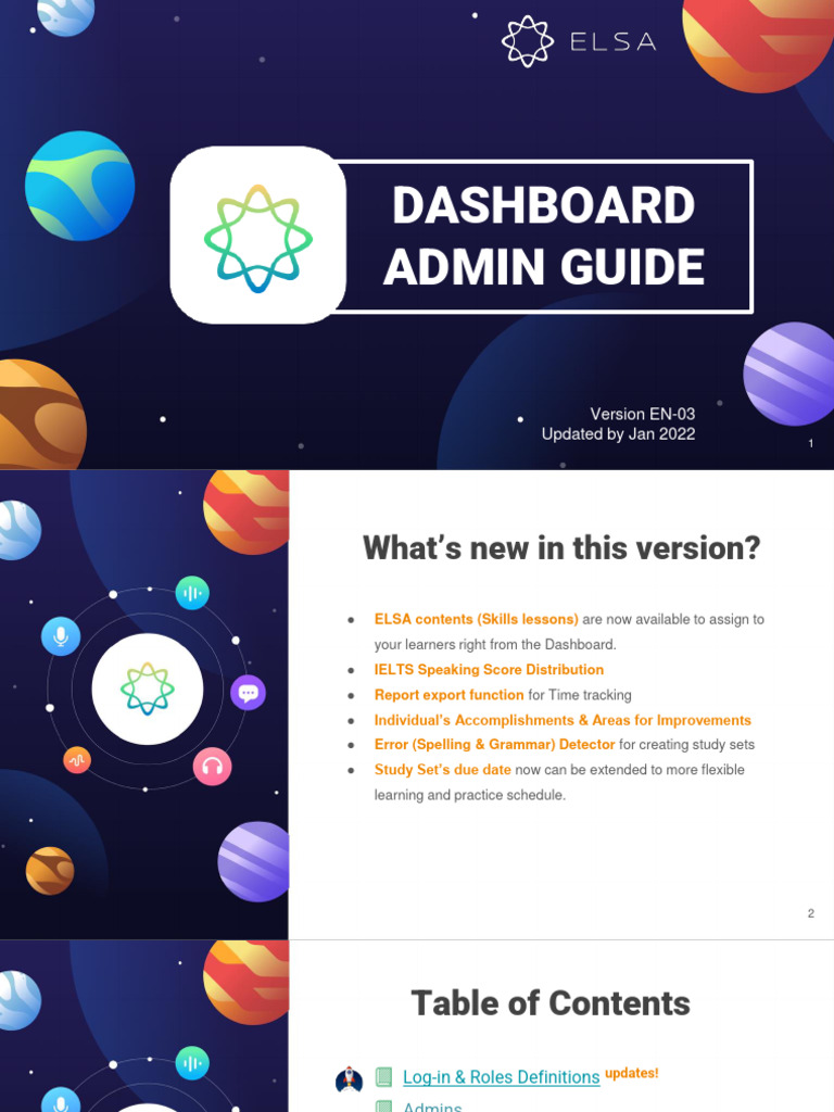 (En) ELSA Dashboard - Admin Guide - v3 | PDF | Login | Curriculum