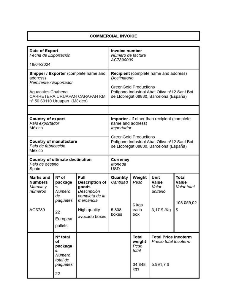 Commercial Invoice Importation | PDF | Gestión de la cadena de ...