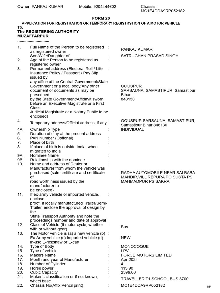 Form 20 | PDF | Semi Trailer Truck | Wheeled Vehicles