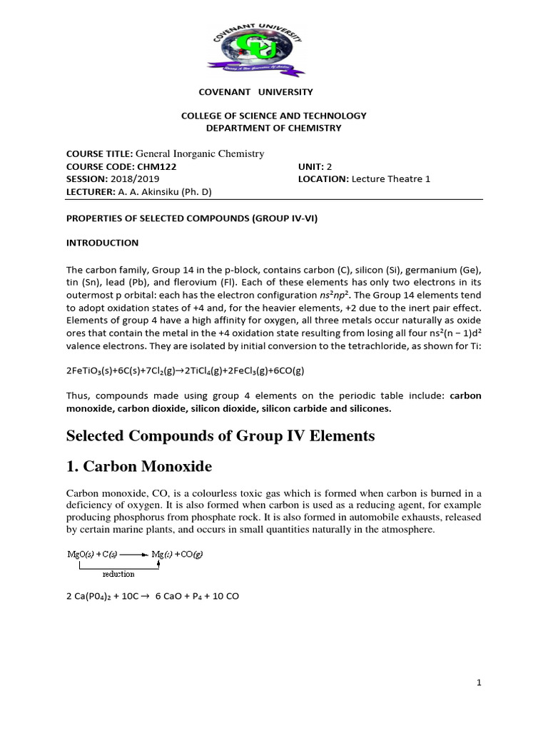 Properties of Selected Compounds (Group IV-Vi) | PDF | Carbon Monoxide ...