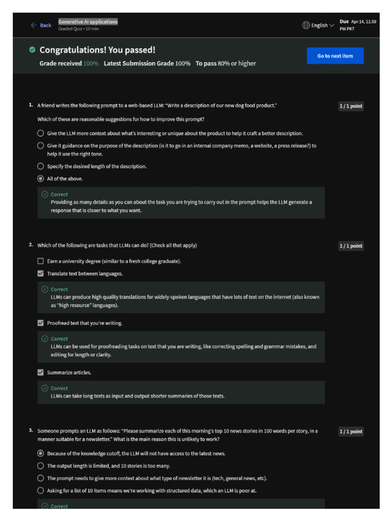 Week 1 Quiz 2 Generative AI Applications | PDF