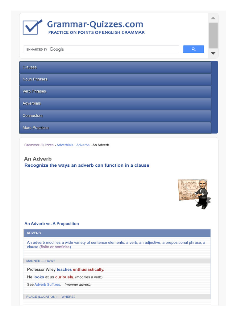 Adverb Uses (Overview) - Grammar Quizzes | PDF | Adverb | Preposition ...