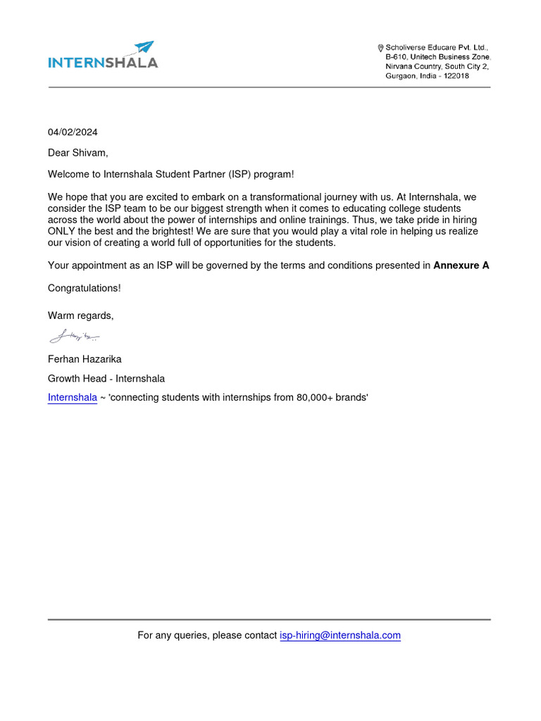 ISP 40 - Joining Letter | Download Free PDF | Social Media | Popular Culture & Media Studies