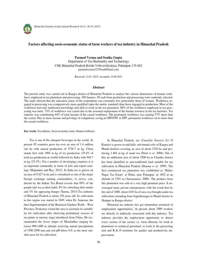 Socio-Economic Status of Tea Workers in HP | PDF | Employment | Economies