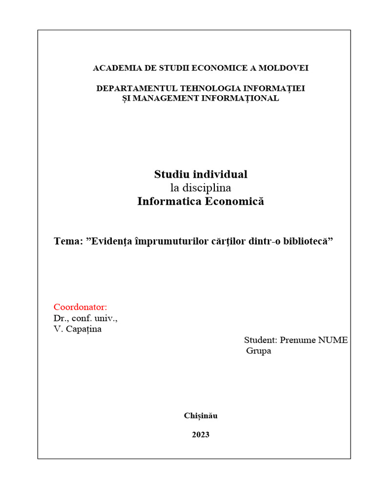 STUDIU INDIVIDUAL - Inf - Econ 2023-2024 | PDF
