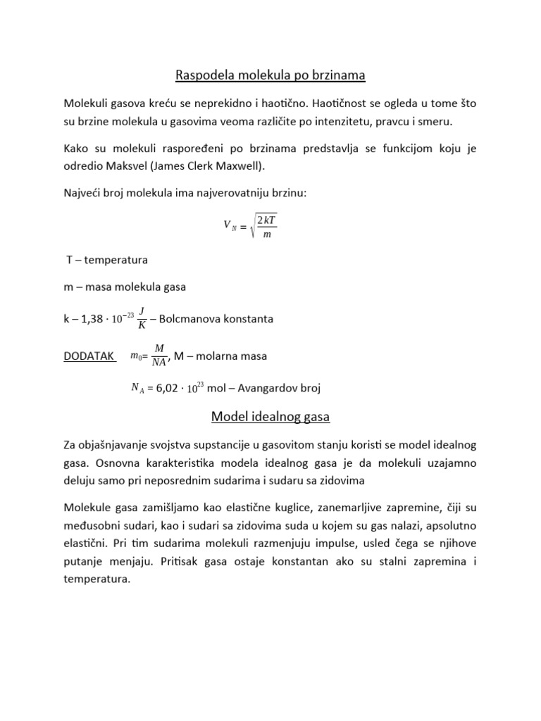 Raspodela Molekula Po Brzinama | PDF
