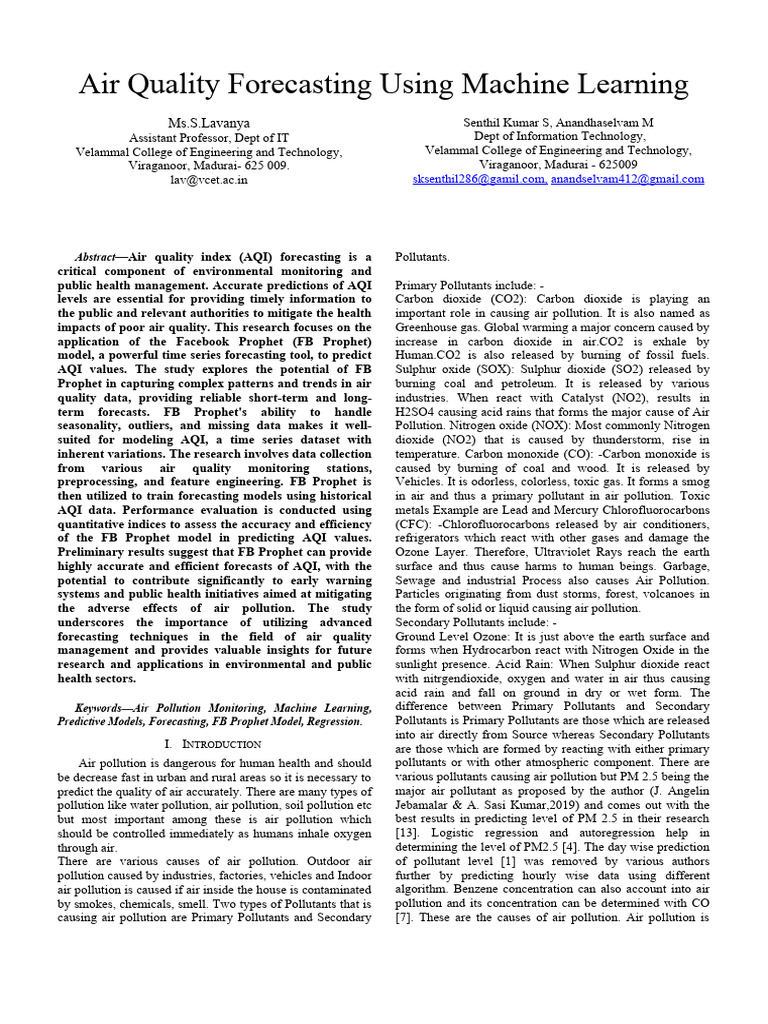 AQI Forecasting Paper | PDF | Atmosphere Of Earth | Air Pollution