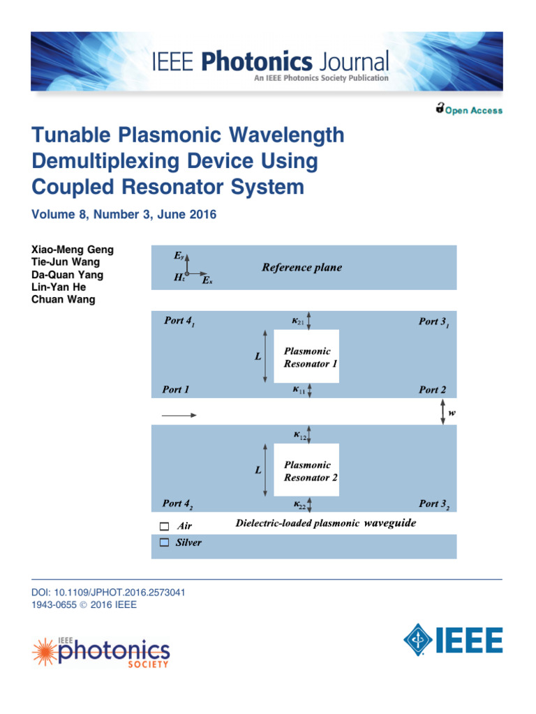 Tunable Plasmonic Wavelength Demultiplexing Device Using Coupled Resonator System | PDF ...