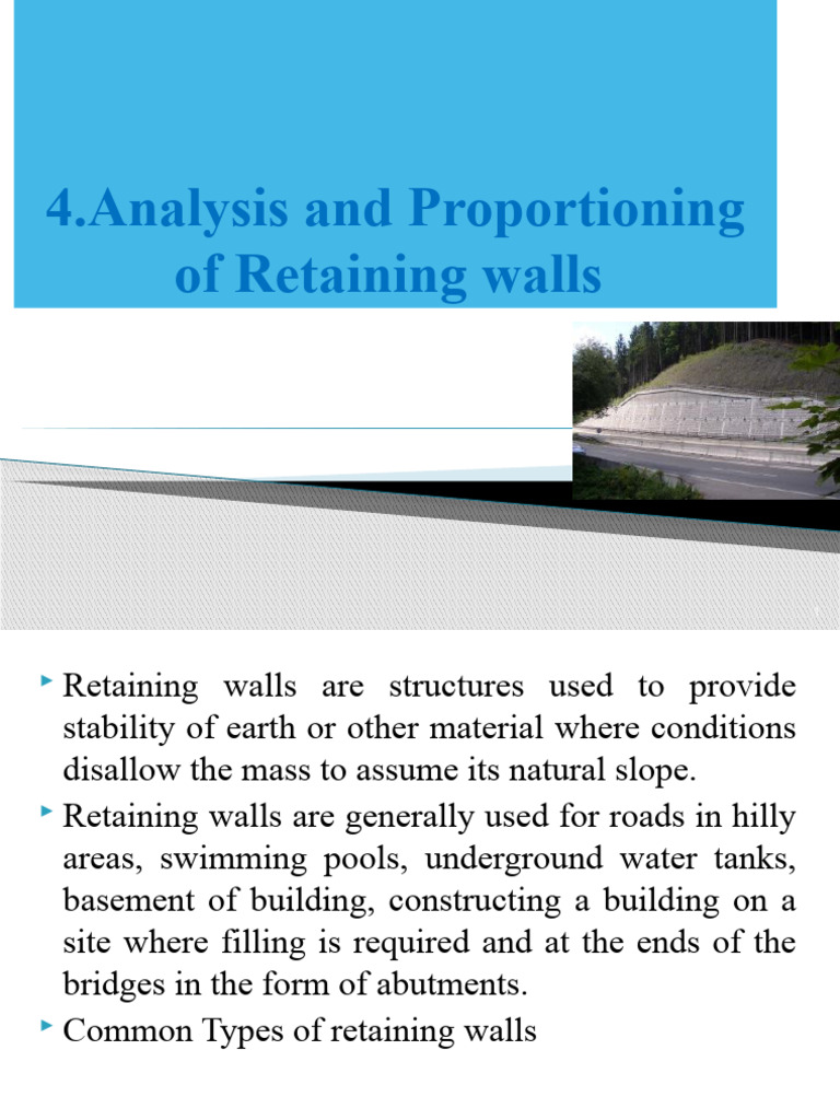 Chapter 4 Analysis and Proportioning of Retaining Walls | PDF ...