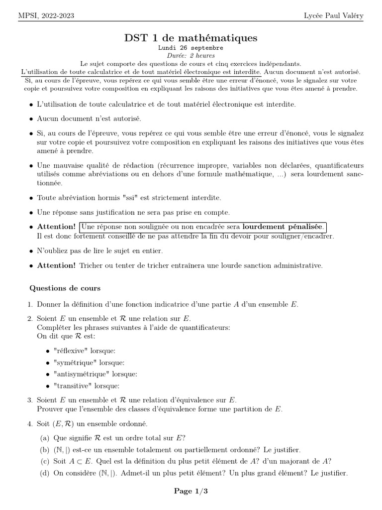 DST 1 Maths MPSI - Lycée Paul Valéry | PDF | Relations mathématiques ...