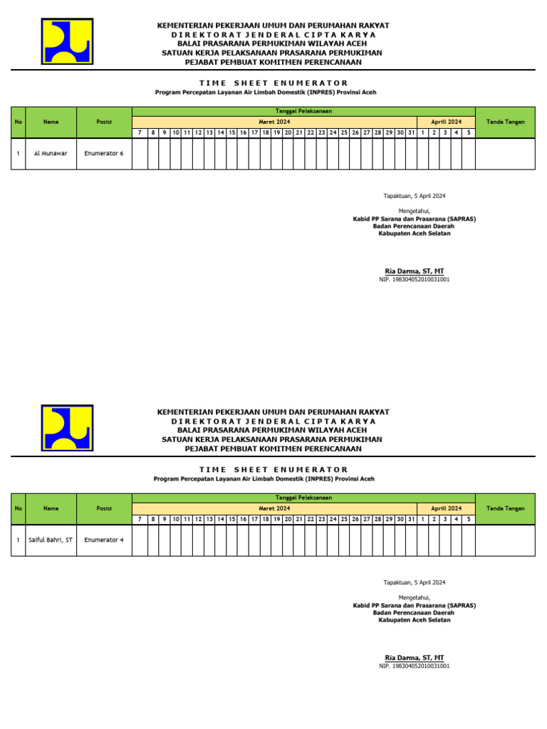 Absensi Enumerator 4 | PDF
