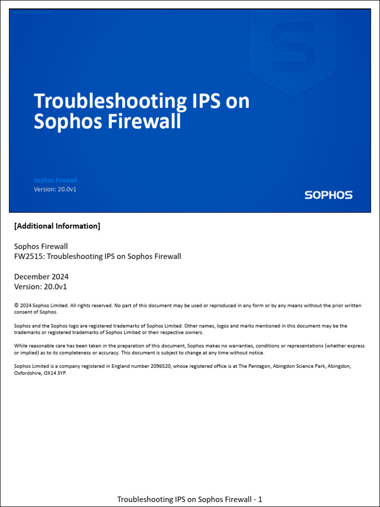 Fw2515 20 0v1 Troubleshooting Ips On Sophos Firewall Pdf Firewall