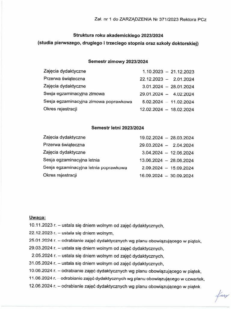 Struktura Roku Akademickiego 2023 2024 | PDF
