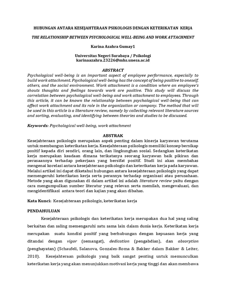 Kesejahteraan Psikologis dan Keterikatan Kerja | PDF | Sains & Matematika