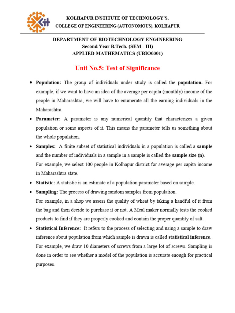 Unit 5. Test of Significance | PDF | Null Hypothesis | Hypothesis