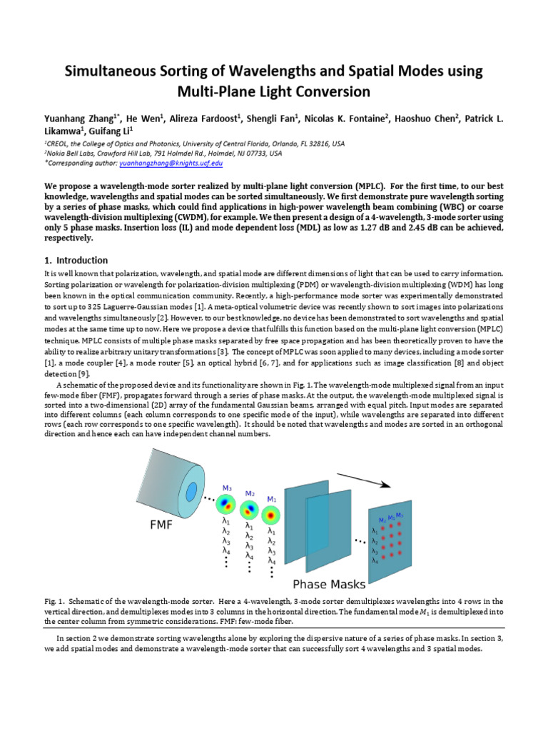 Simultaneous Sorting of Wavelengths and Spatial Modes Using Multi-Plane Light Conversion ...
