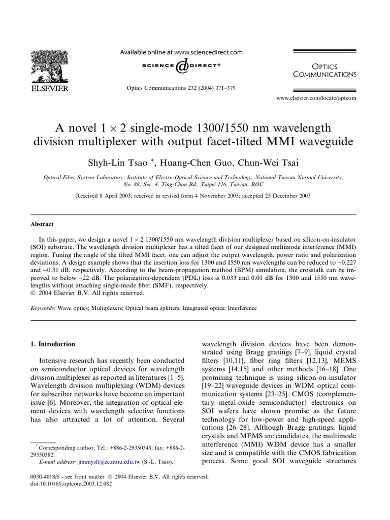 A Novel 1x2 Single-Mode 1300-1550 NM Wavelength Division Multiplexer ...