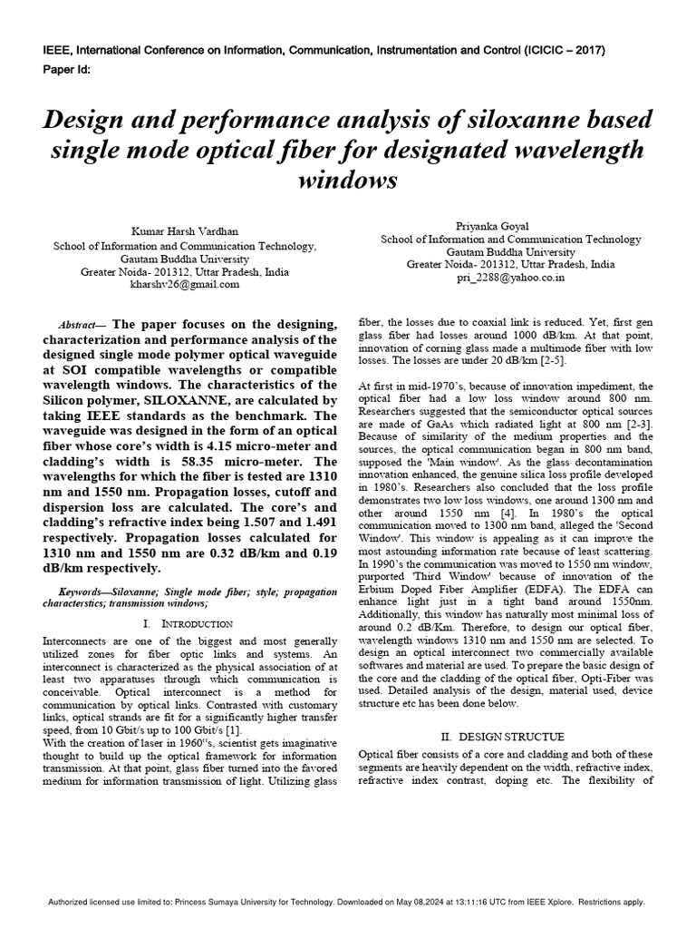 Siloxanne-Based Optical Fiber Analysis | PDF | Optical Fiber | Dispersion (Optics)