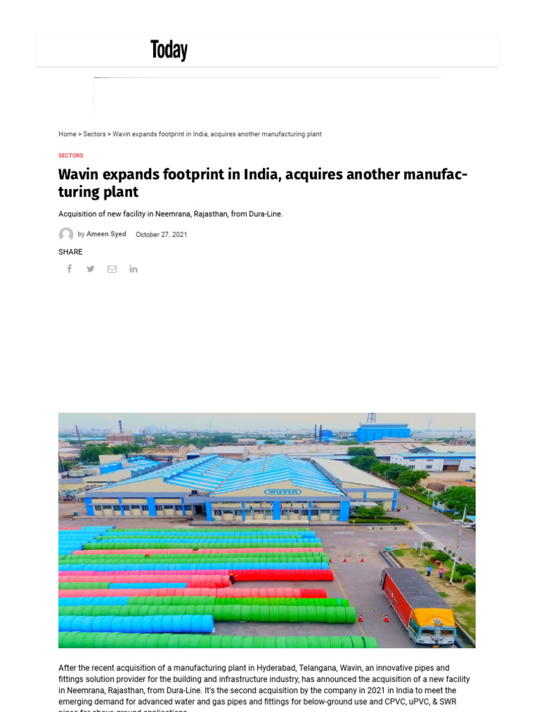 Wavin Expands Footprint in India, Acquires Another Manufacturing Plant ...