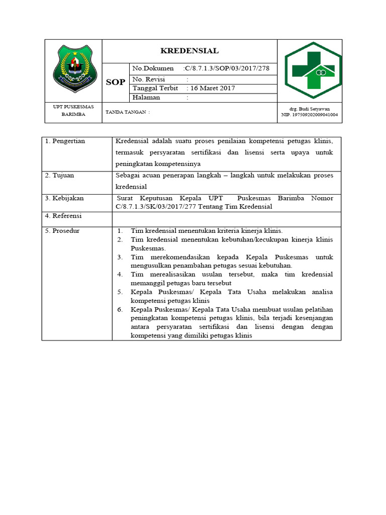 Prosedur Kredensial Puskesmas Barimba | PDF