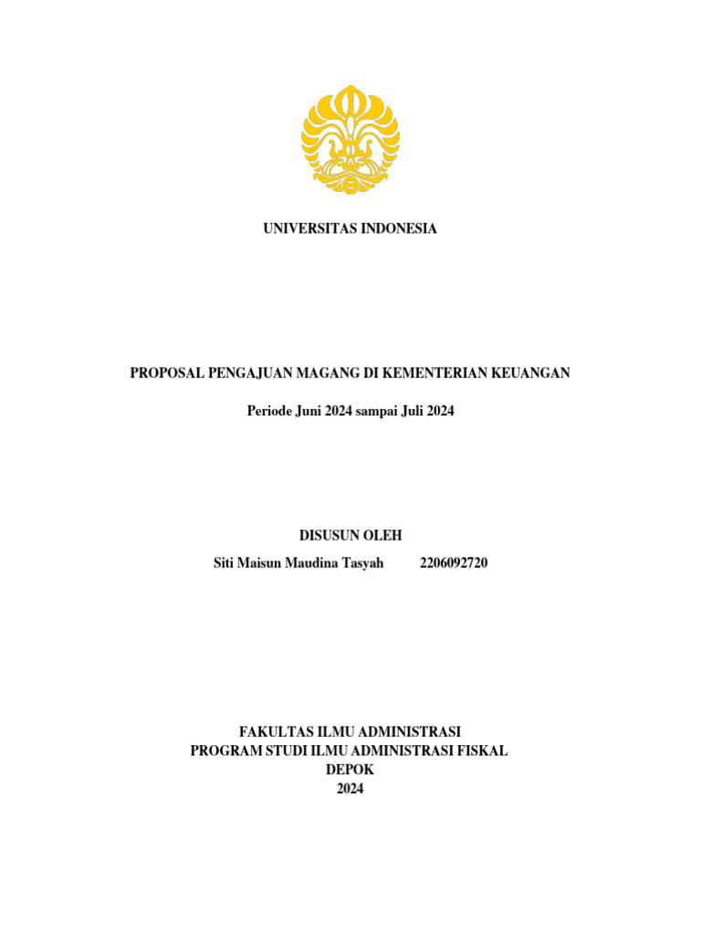 Proposal Magang Kemenkeu - Siti Maisun Maudina Tasyah 2024 | PDF