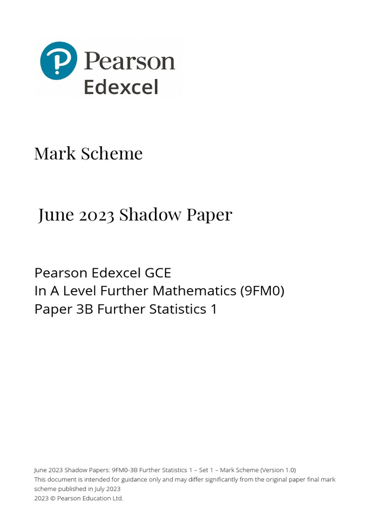 2306 9FM0-3B Further Statistics 1 June 2023 Shadow Paper MS PDF | PDF ...