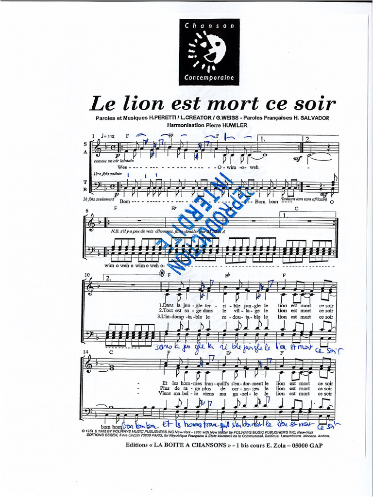 Le Lion Est Mort Ce Soir | PDF
