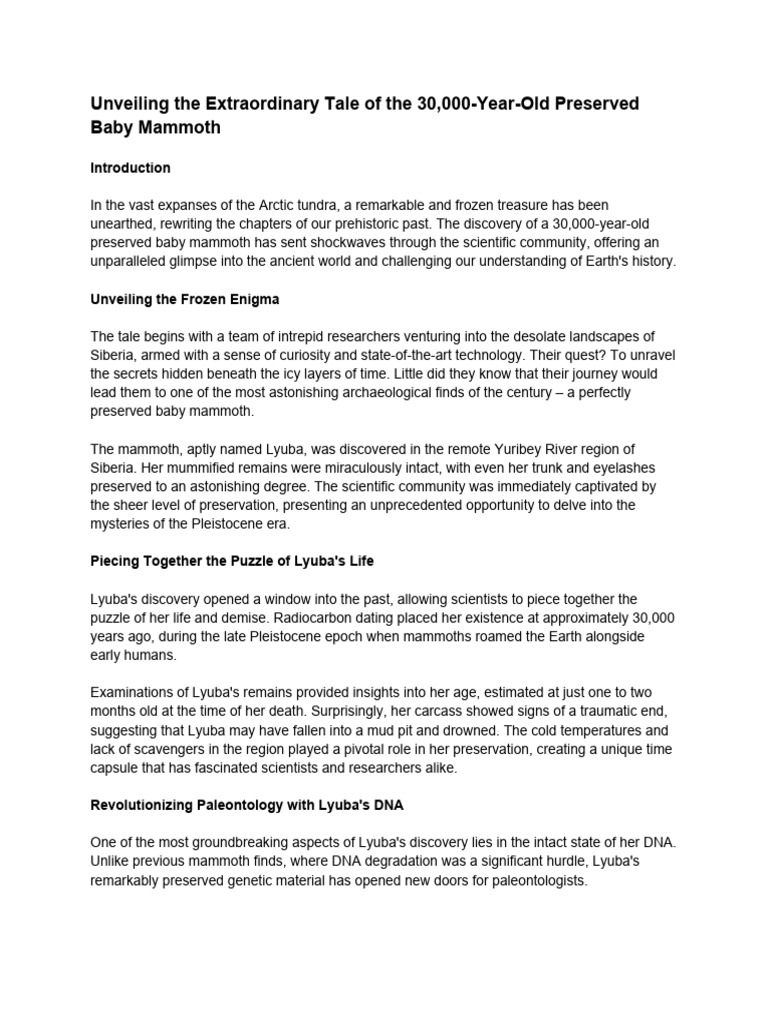 Unveiling The Extraordinary Tale of The 30,000-Year-Old Preserved Baby ...