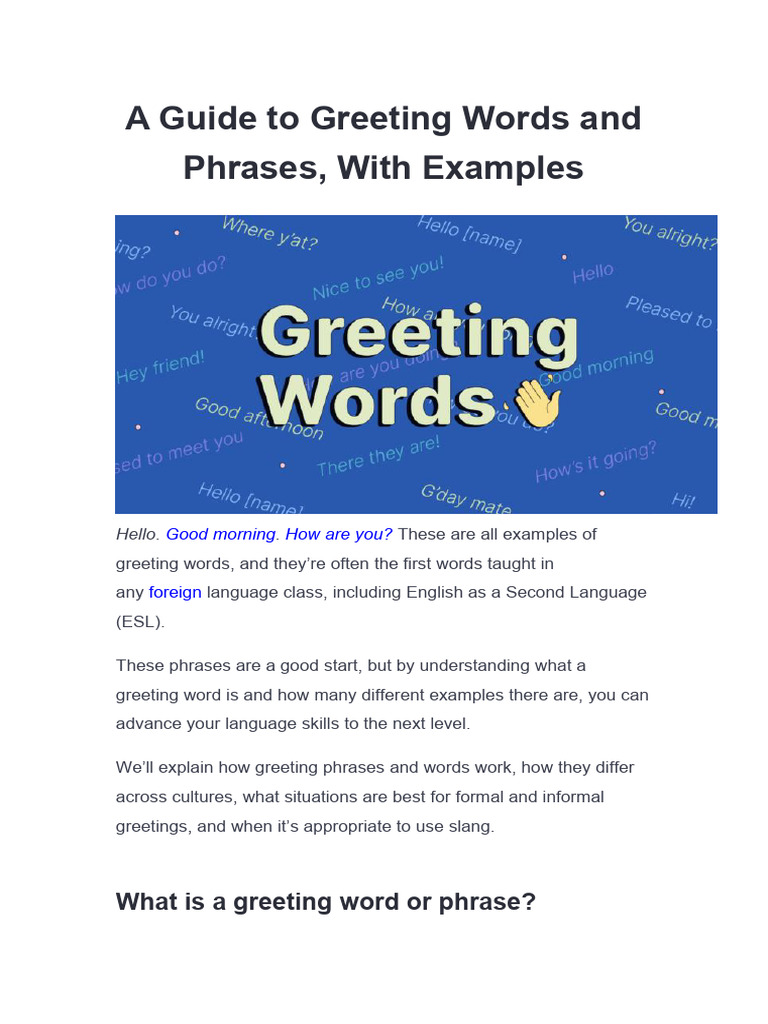 A Guide To Greeting Words and Phrases | PDF | Slang | English As A ...