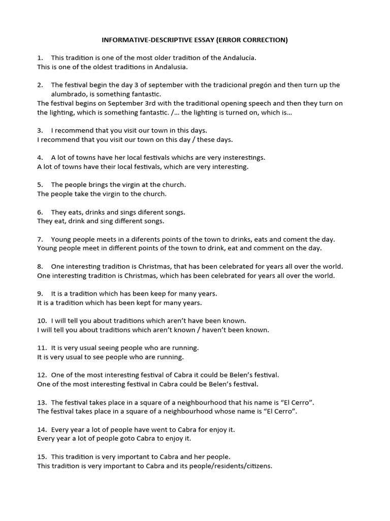 INFORMATIVE ESSAY-ERROR CORRECTION - Key | PDF | Traditions | Observances