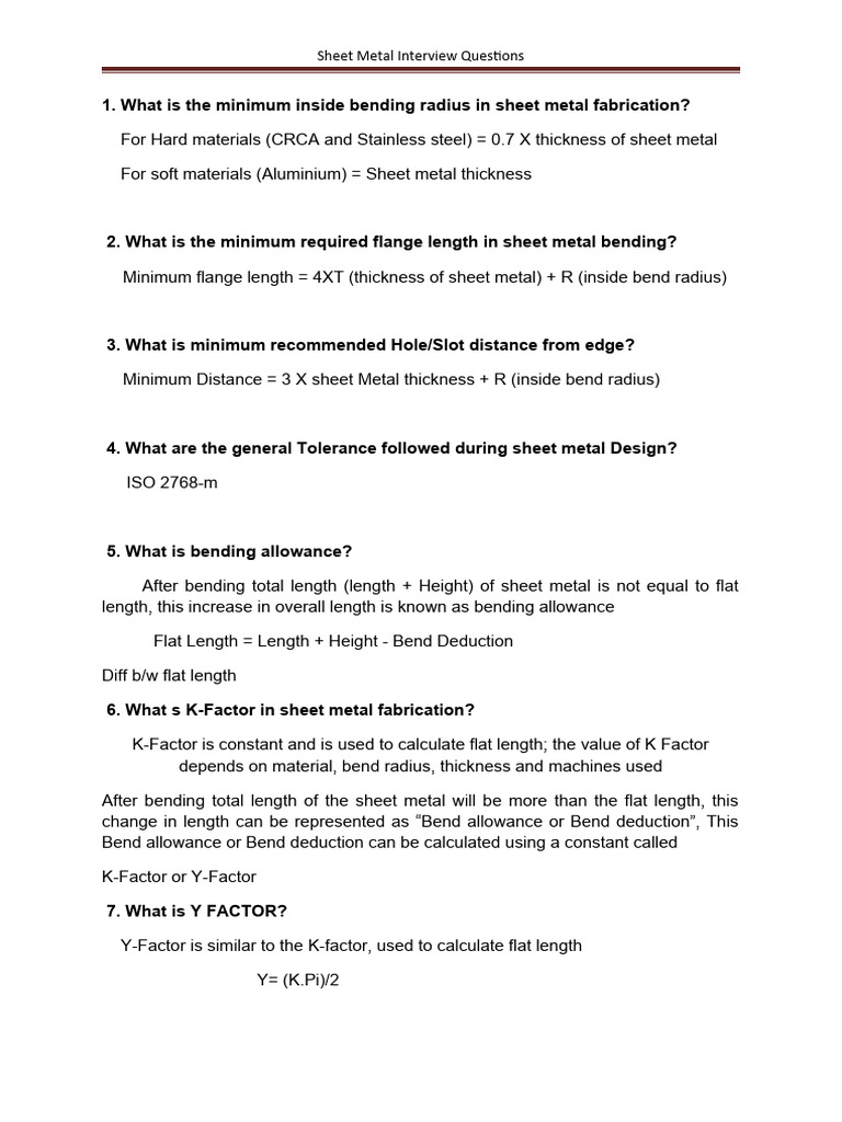 Sheet Metal Interview Questions | PDF | Sheet Metal | Materials