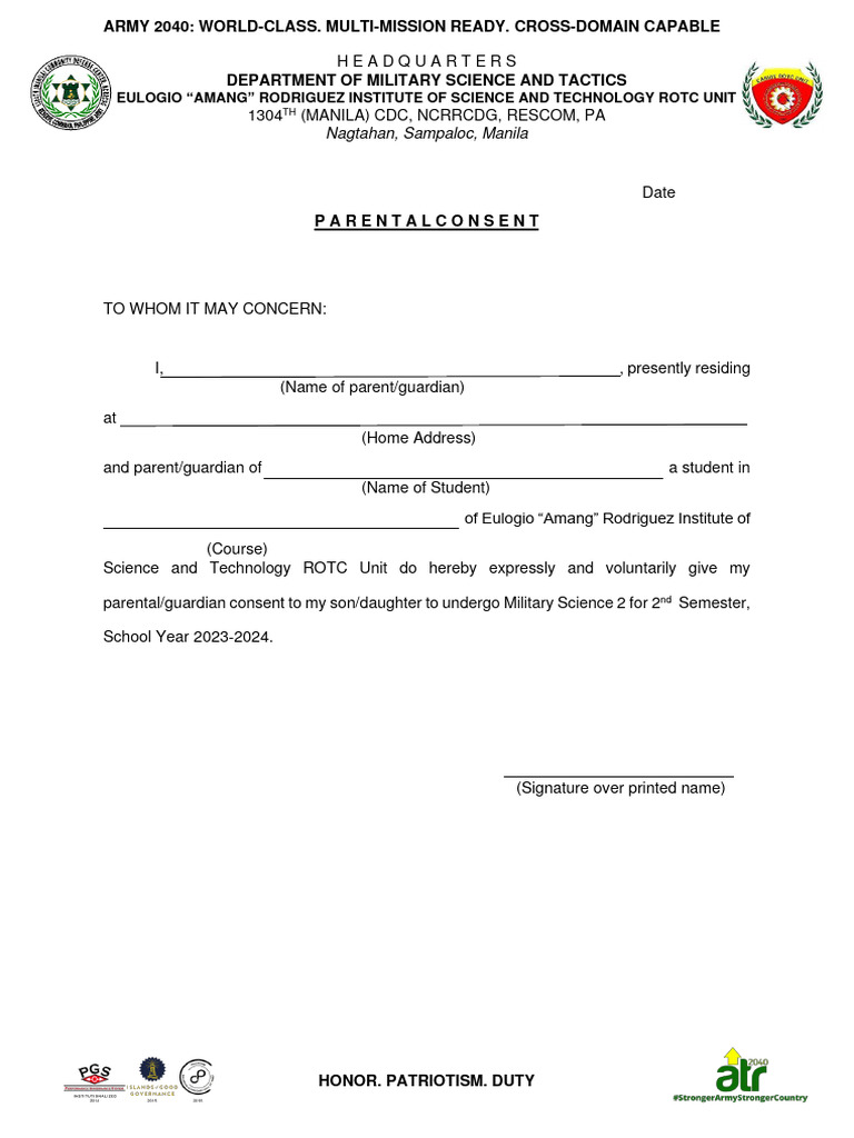 Cadets Parental Consent | PDF
