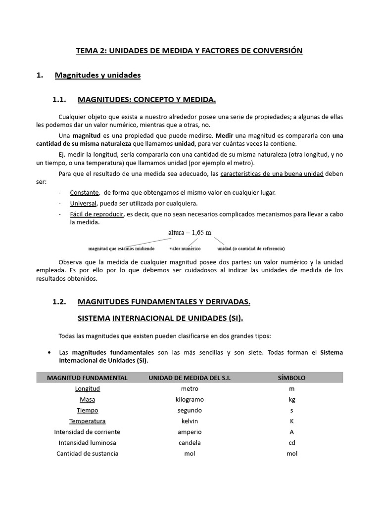 Tema 2 - Unidades de Medida y Factores de Conversión | PDF | Kilogramo | Sistema Internacional ...