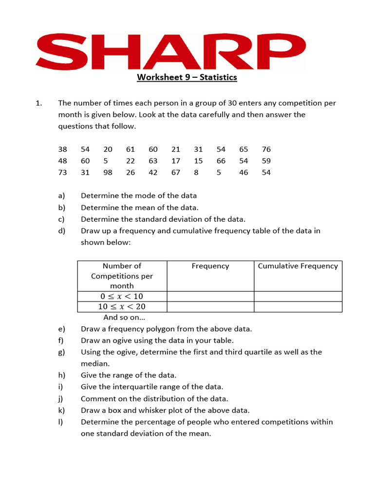 Worksheet 9 - Statistics | PDF | Statistics | Statistical Theory