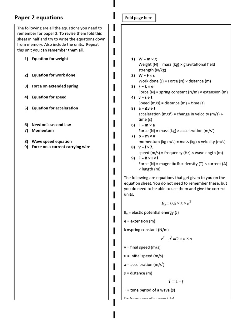 Essential Equations for Paper 2 Revision | PDF | Force | Waves