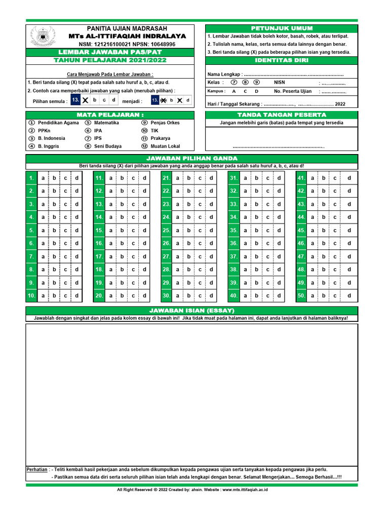 LJK Pat Madrasah | PDF