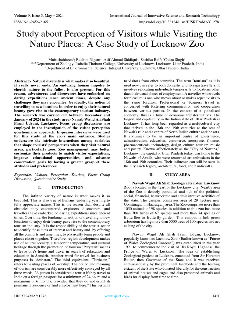 Visitor Perception at Lucknow Zoo Study | PDF | Zoo | Conservation Biology