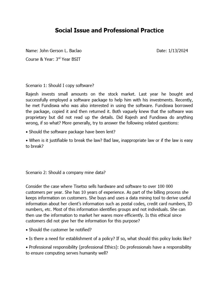 Social Issue and Professional Practice Activity | PDF | Social Media ...